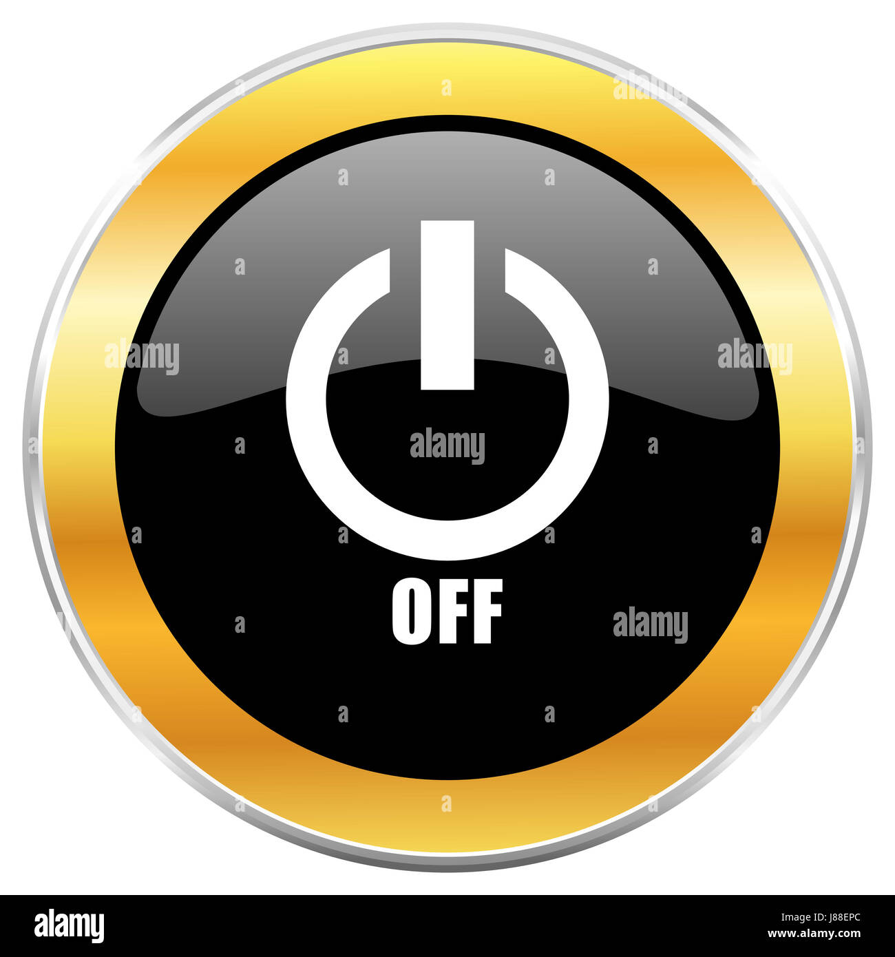 Power off black web icon with golden border isolated on white ...