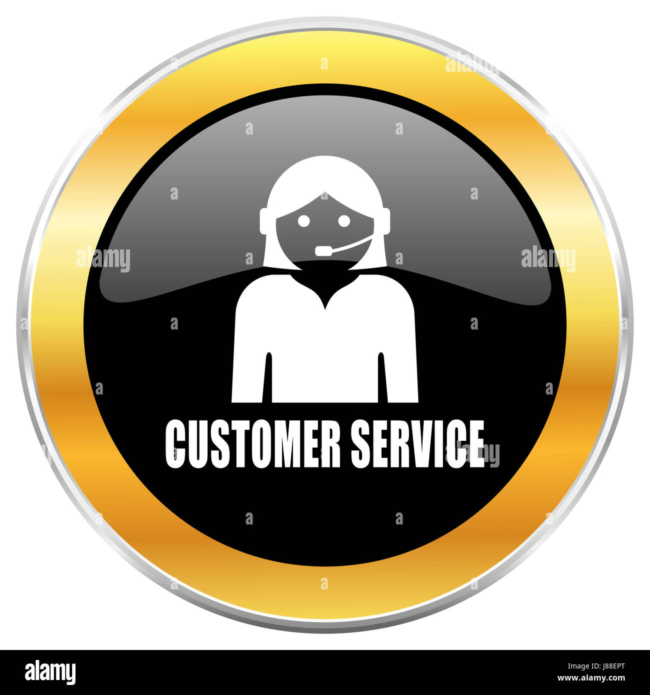 Customer service black web icon with golden border isolated on white ...