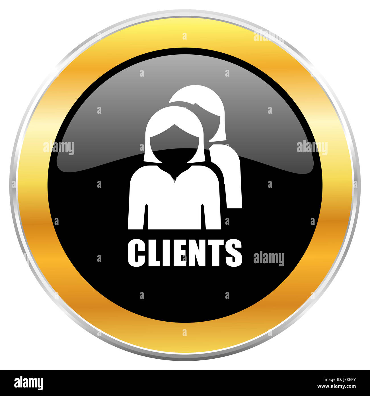 Clients black web icon with golden border isolated on white background ...