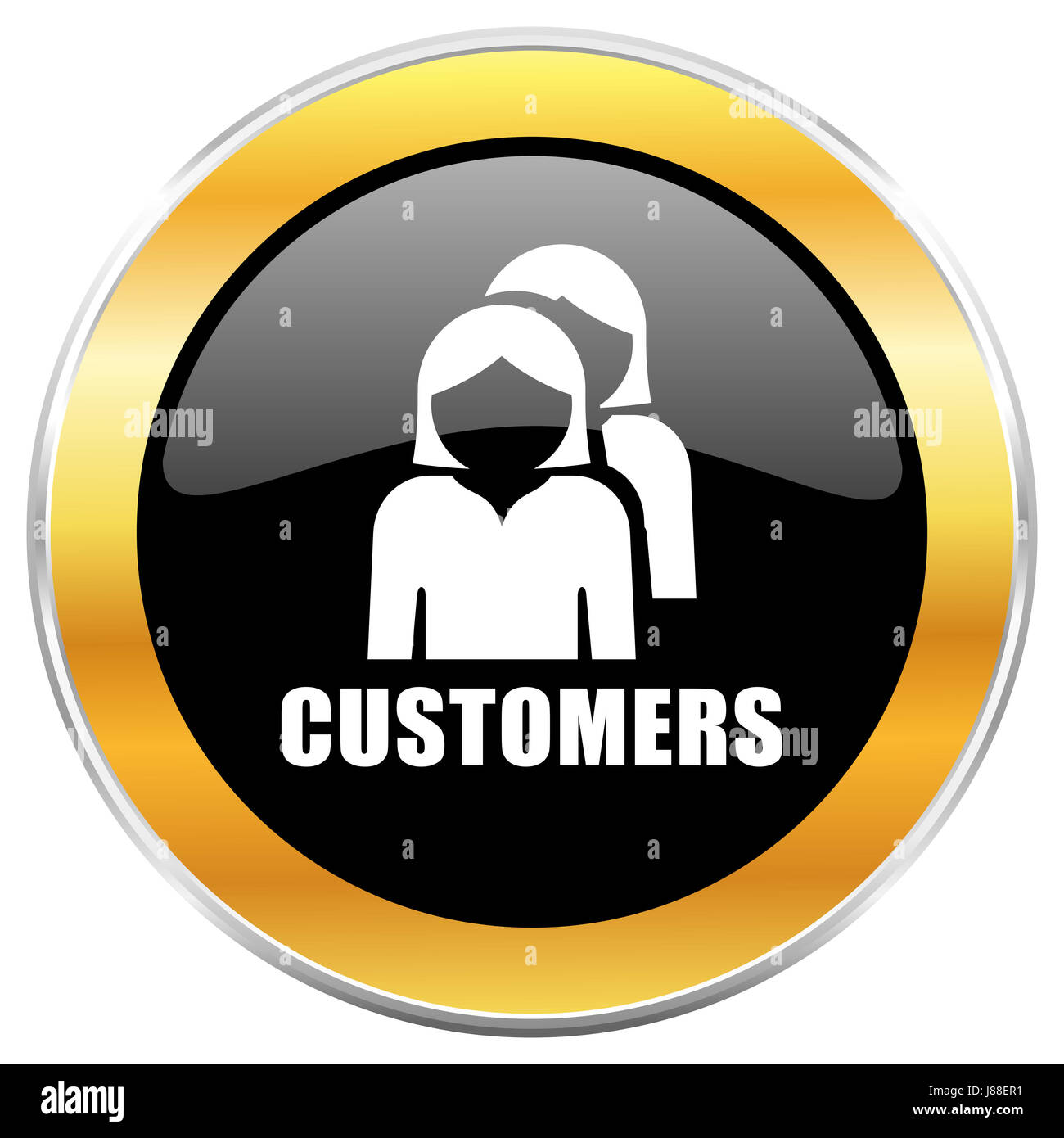 Customers black web icon with golden border isolated on white ...