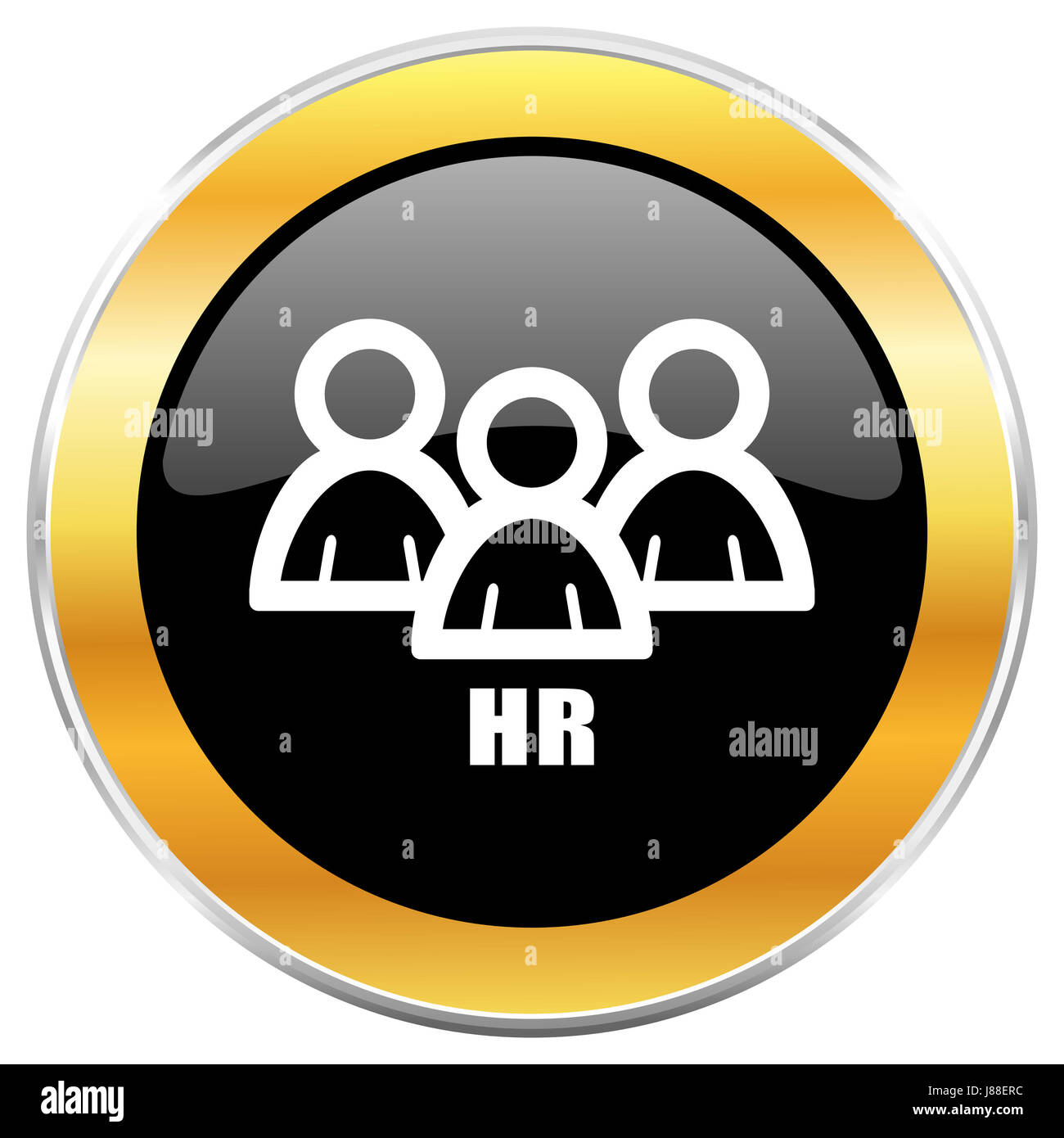 HR black web icon with golden border isolated on white background ...