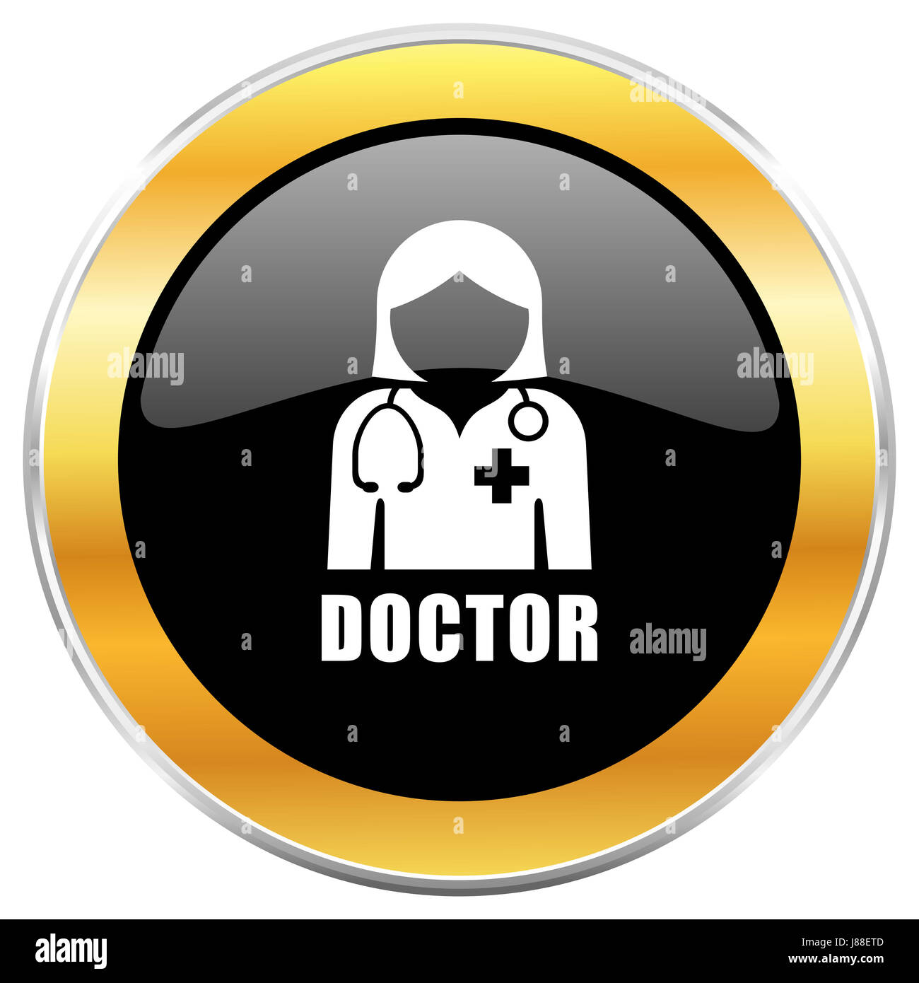 Doctor black web icon with golden border isolated on white background ...