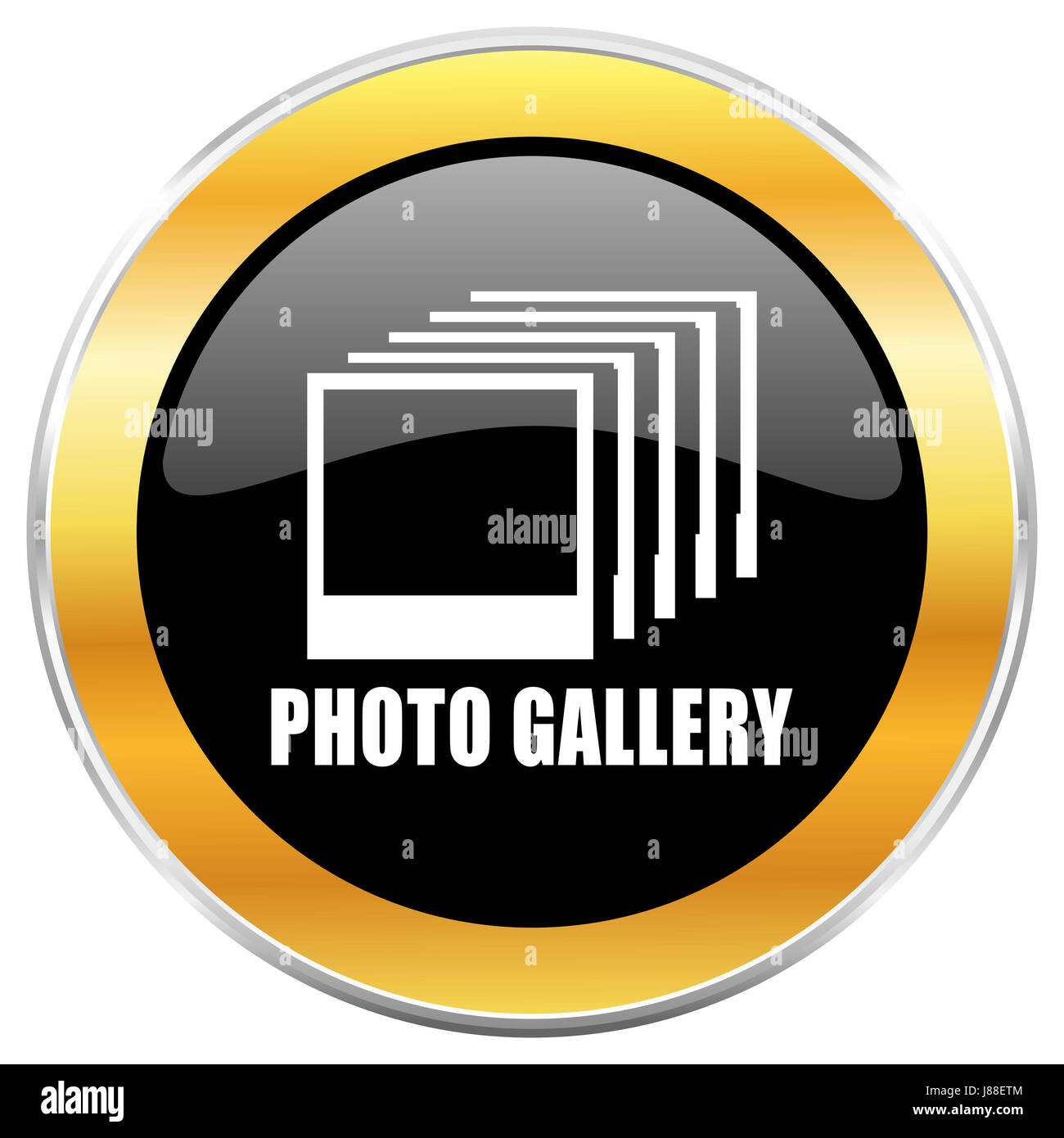 Photo gallery black web icon with golden border isolated on white ...