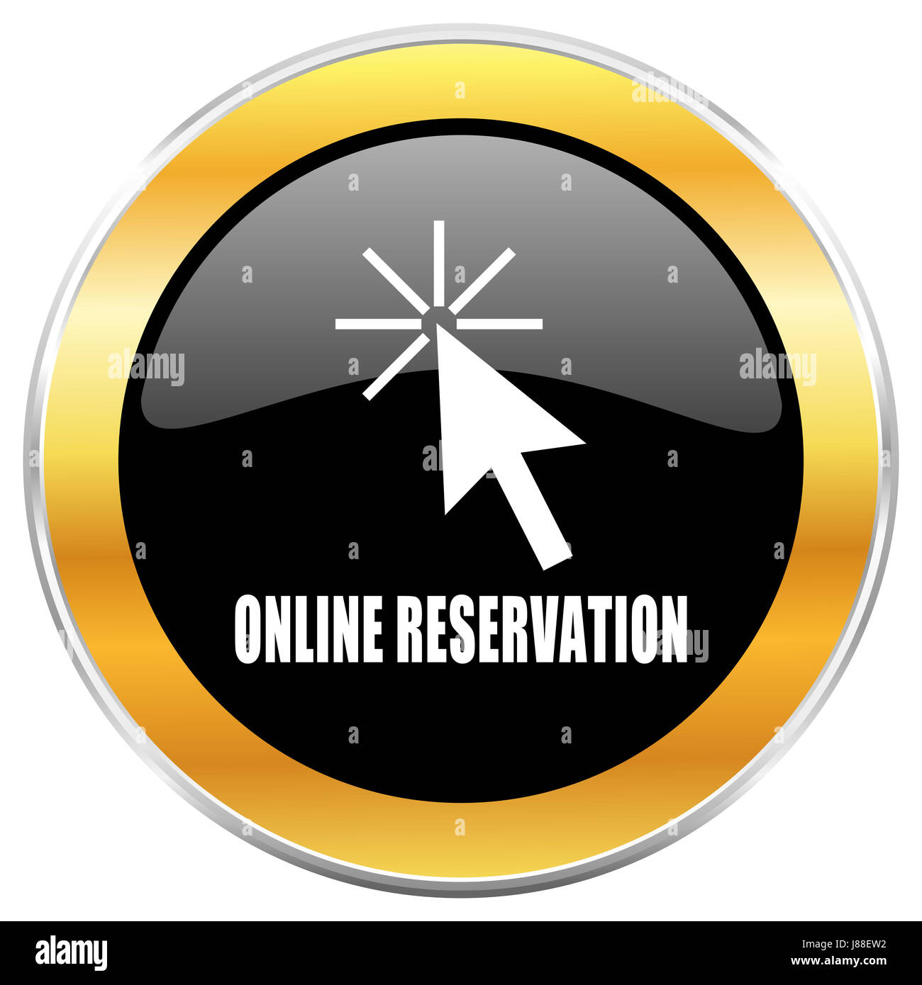 Online reservation black web icon with golden border isolated on white ...