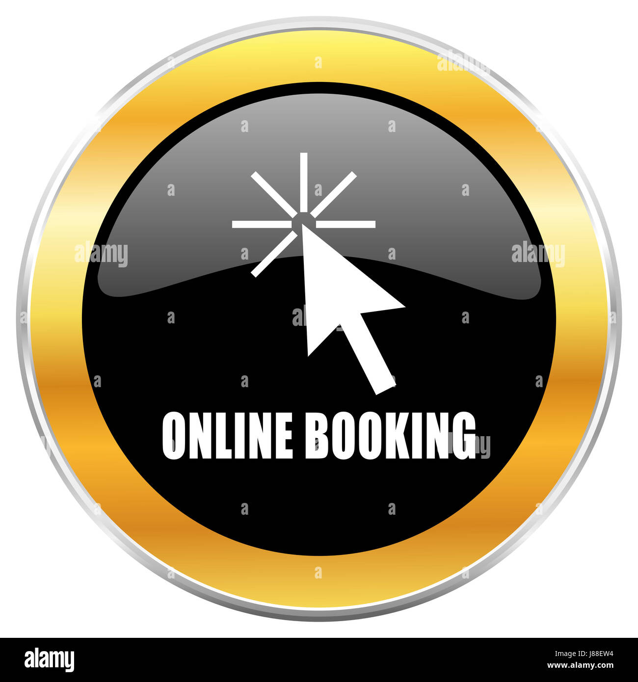 Online booking black web icon with golden border isolated on white ...