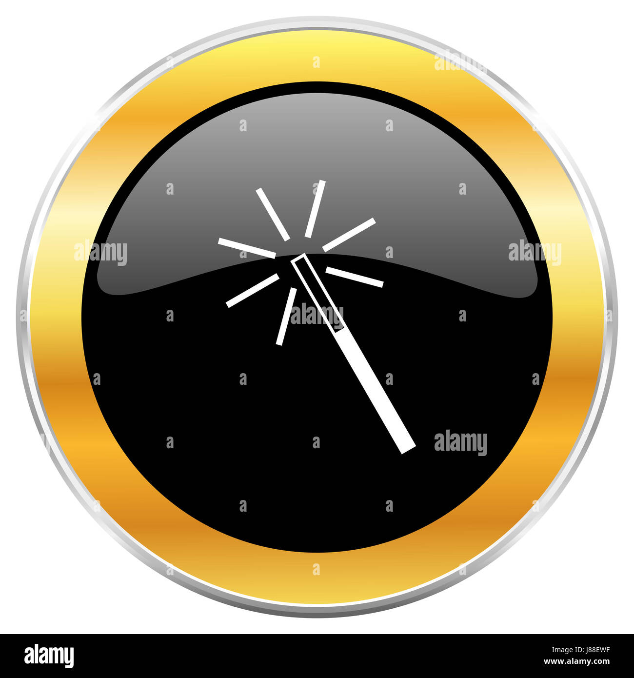 Magic wand black web icon with golden border isolated on white ...