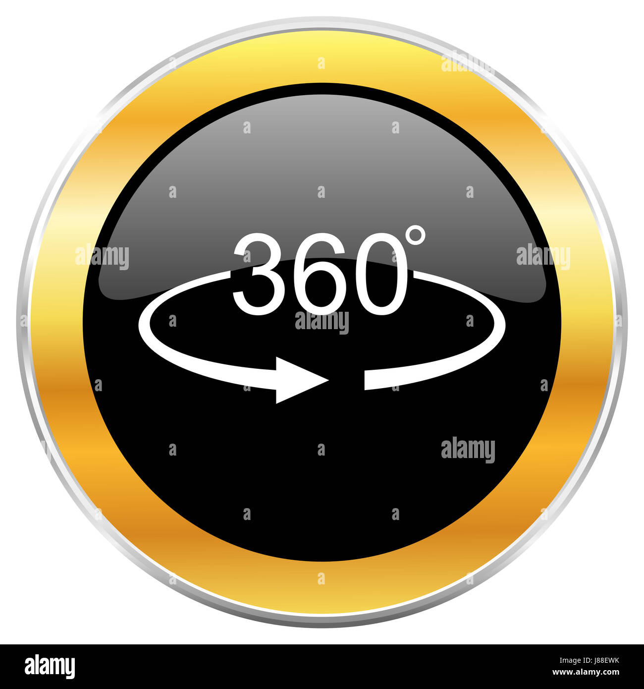 Panorama 360 black web icon with golden border isolated on white ...