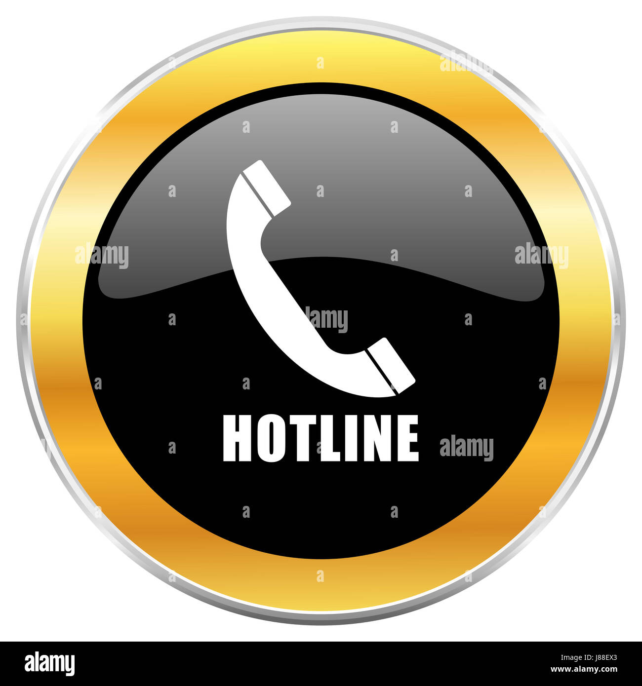Hotline black web icon with golden border isolated on white background ...