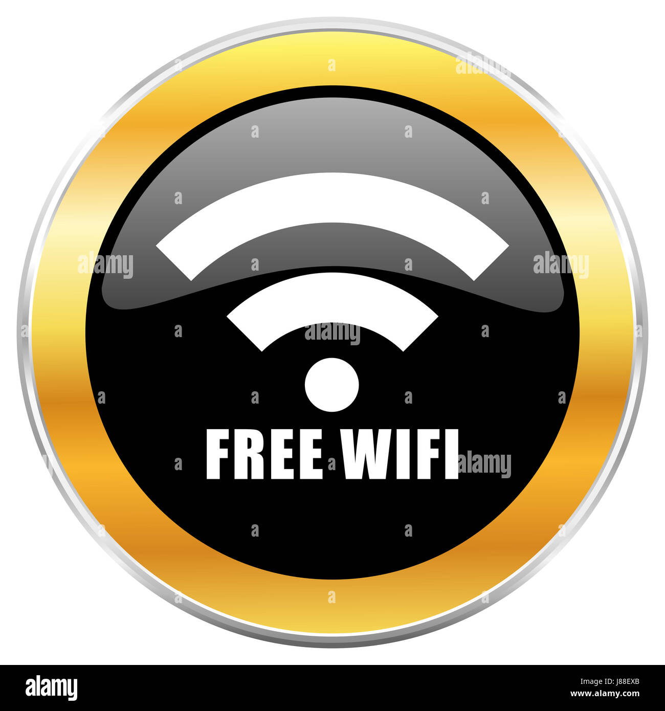 Free wifi black web icon with golden border isolated on white ...