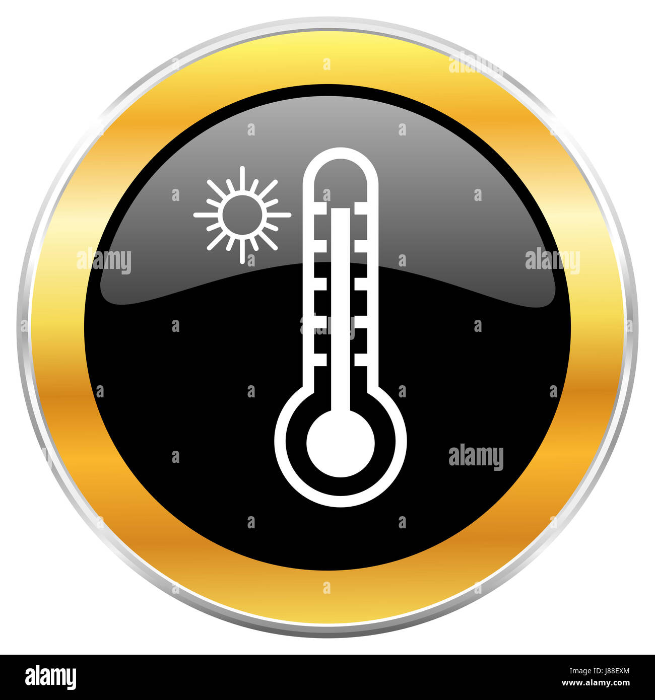 Hot temperature black web icon with golden border isolated on white ...
