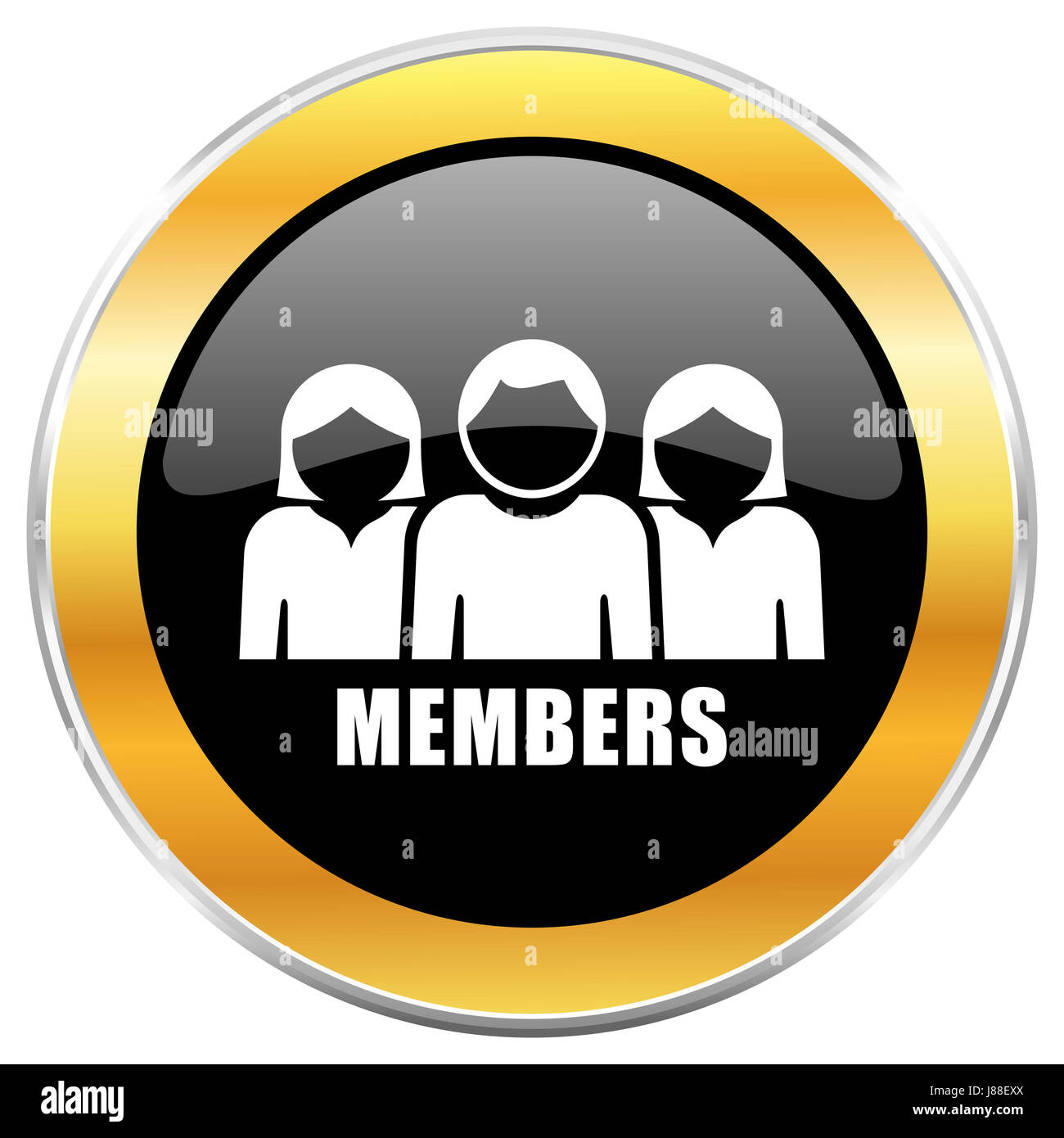 Members black web icon with golden border isolated on white background ...