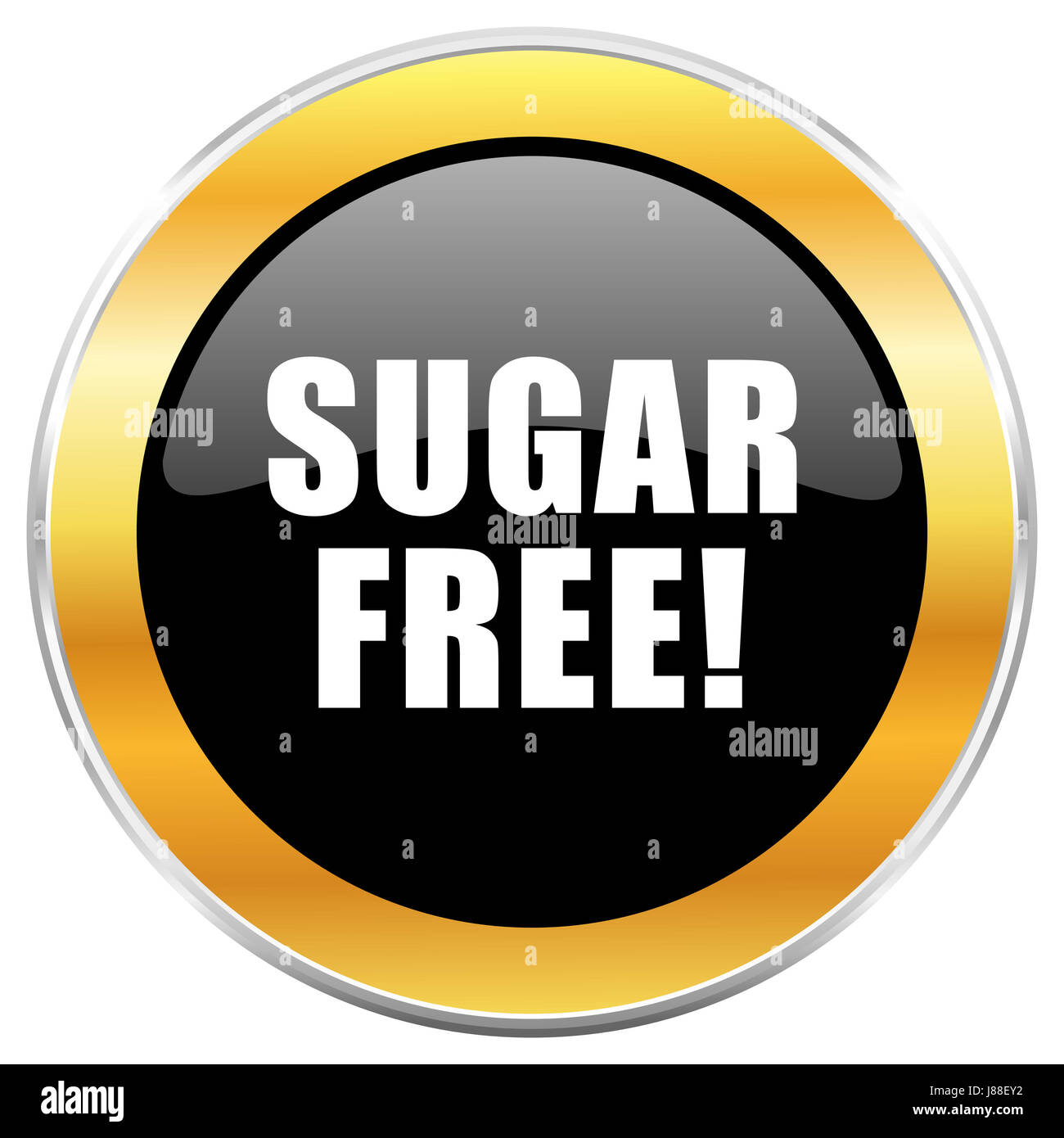 Sugar free black web icon with golden border isolated on white ...