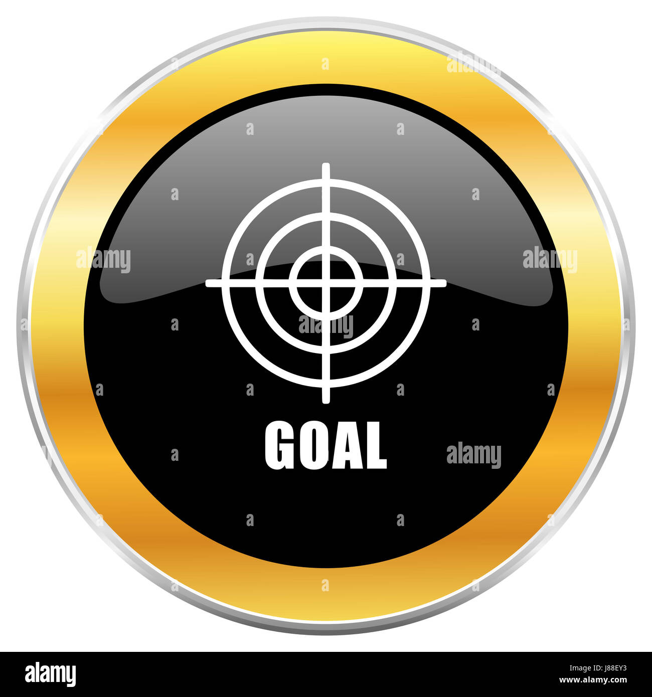 Goal black web icon with golden border isolated on white background ...