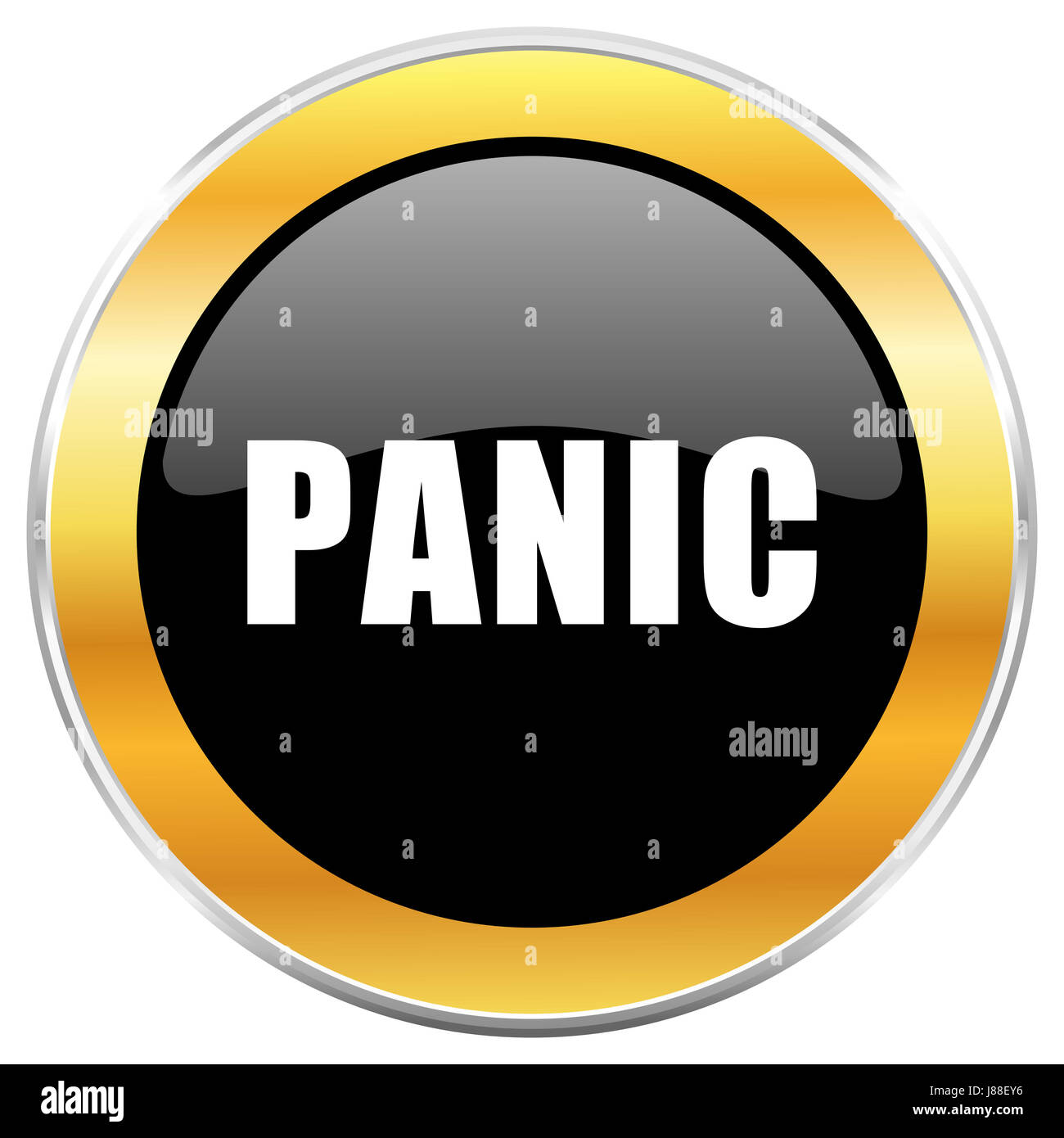 Panic black web icon with golden border isolated on white background ...