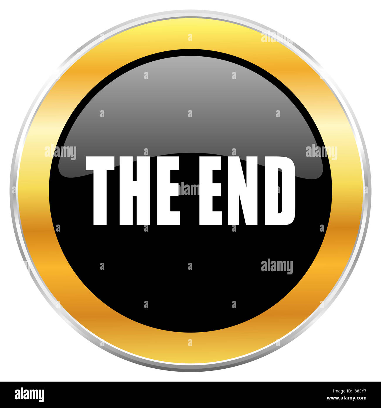 The end black web icon with golden border isolated on white background ...