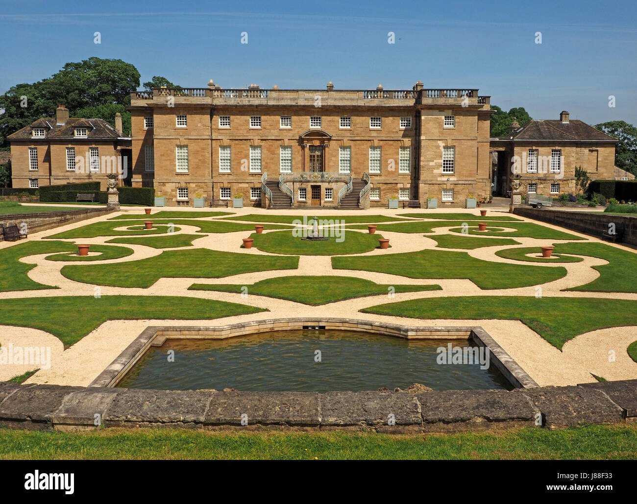 view over parterre to frontage of Bramham Park, Yorkshire, England UK ...