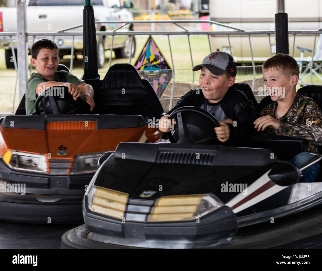 Bumper car action at the county fair Stock Photo - Alamy