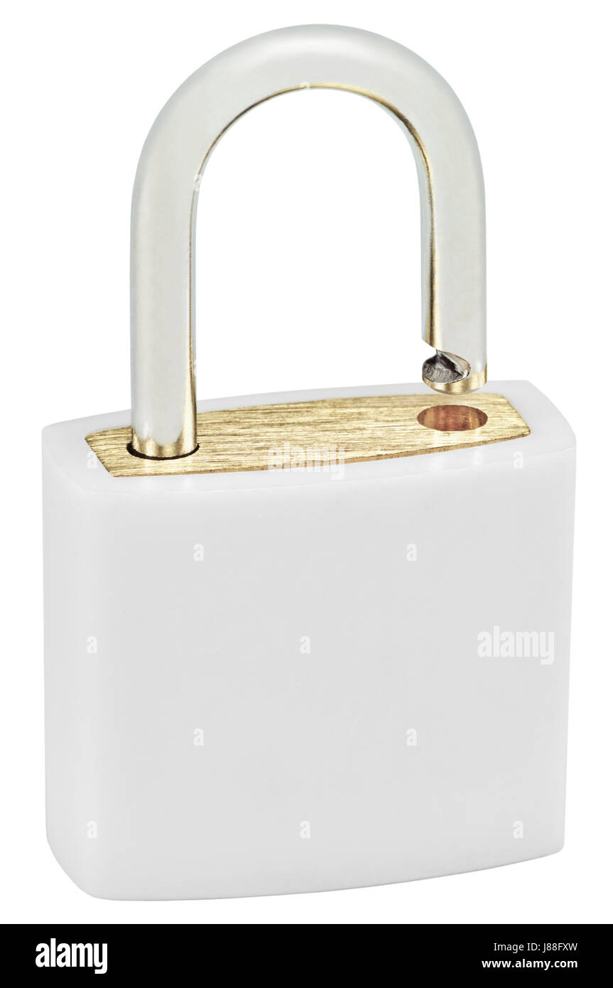 White Isolated Padlock Macro Closeup, Large Detailed Vertical Studio ...