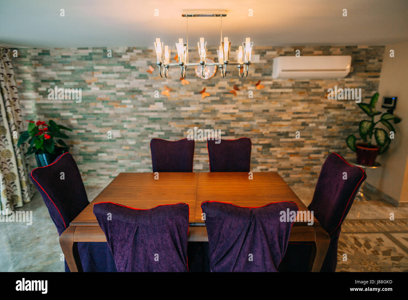 The dining table in the apartment. Table for lunch in the living room ...