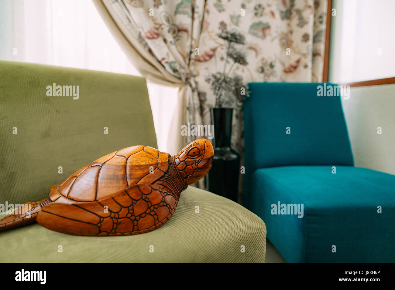 Wooden turtle. Elements of interior design apartments Stock Photo - Alamy