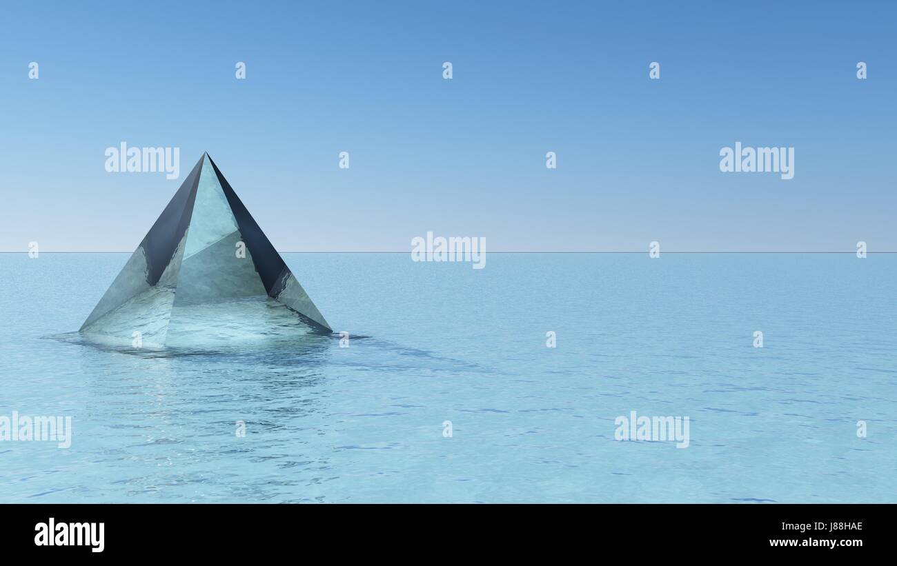 blue, mirroring, pyramid, glassy, water, cylinder, bowl, blue, pyramid ...