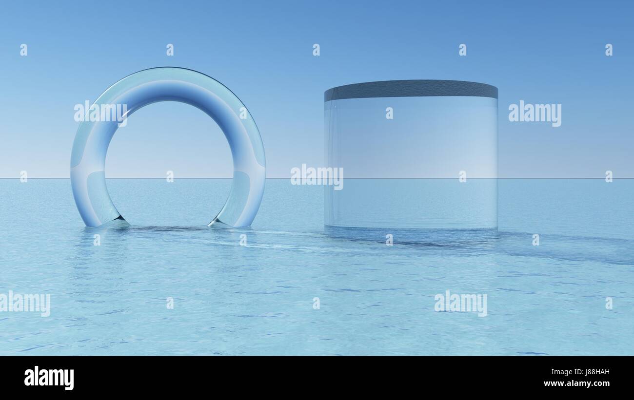 geometrical figures made of glass on a water surface Stock Photo - Alamy