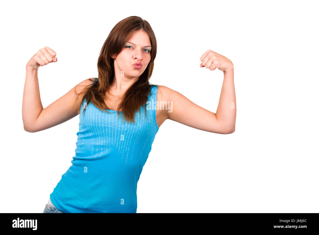 beautiful woman showing her strong arms Stock Photo - Alamy