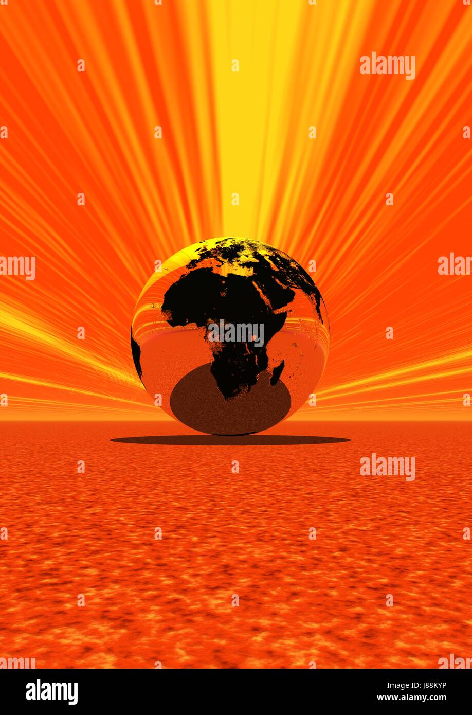 sunset, illustration, globe, planet, earth, world, red, shine, shines ...