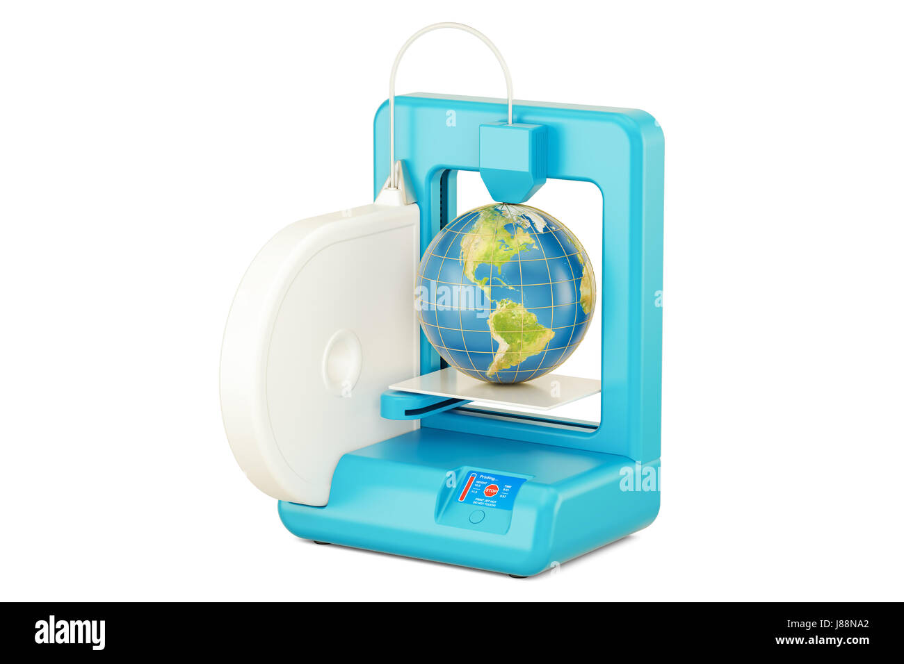 3D printer with Earth globe, 3D rendering isolated on white background ...