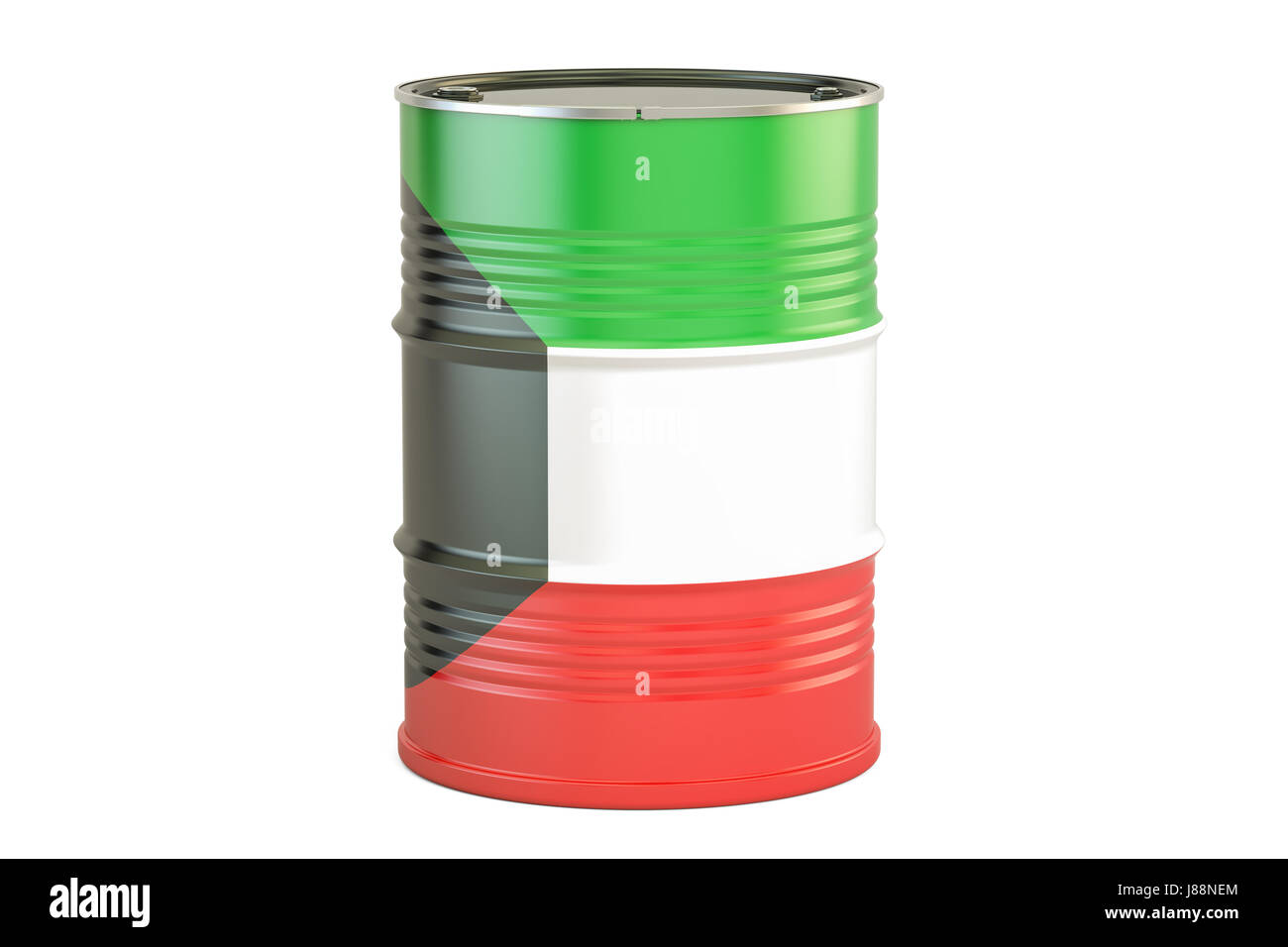 Oil barrel with flag of Kuwait. Oil production and trade concept, 3D ...