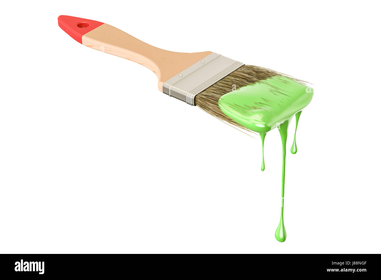 Paintbrush with green paint, 3D rendering isolated on white background ...