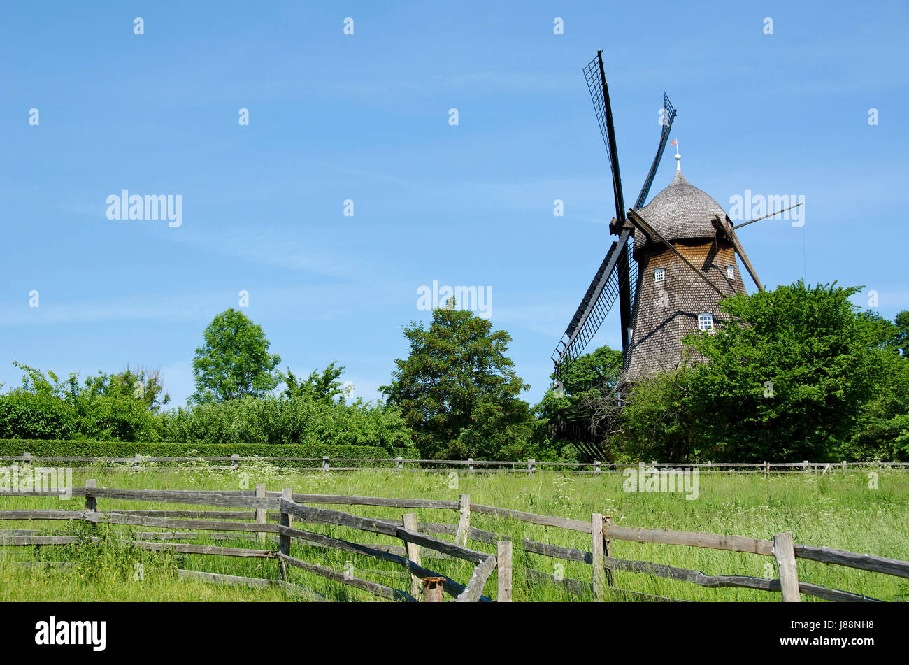 smock, traditional, windmill, mill, old, wind, smock, blue, house ...
