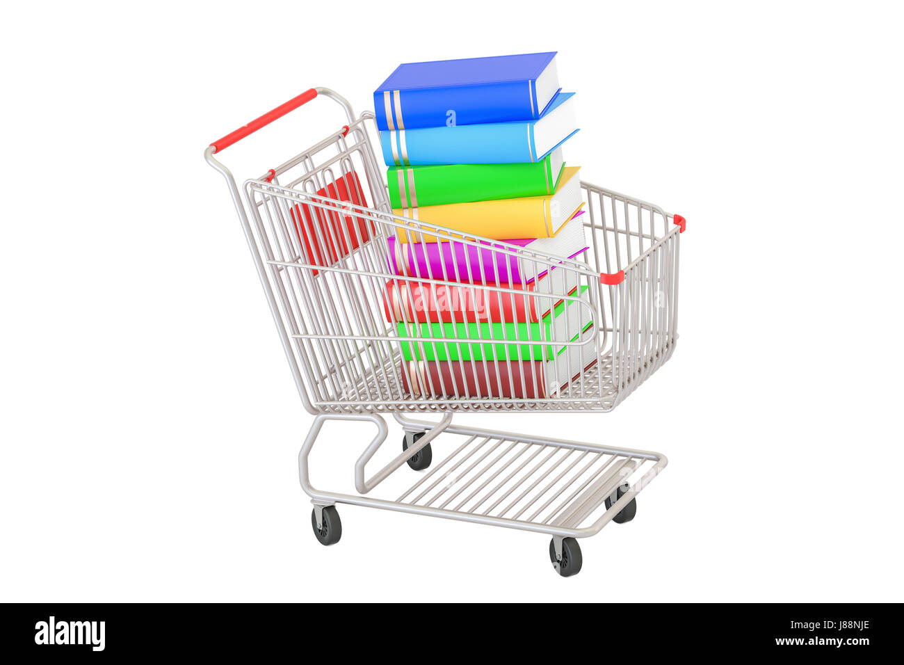 Shopping cart with books, 3D rendering isolated on white background ...