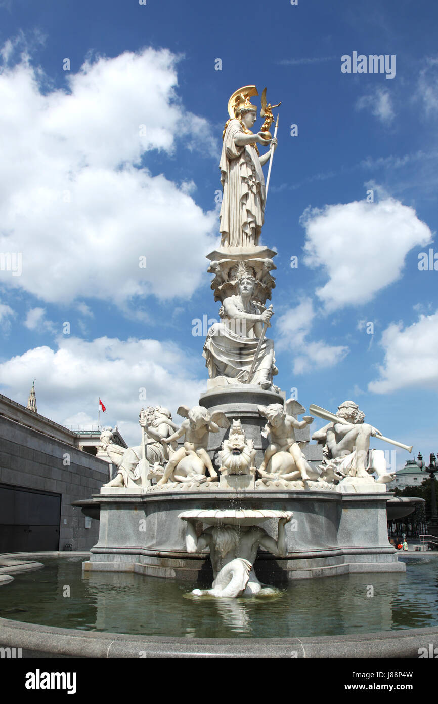 vienna, austrians, parliament, fountain, athena, woman, four, greek ...