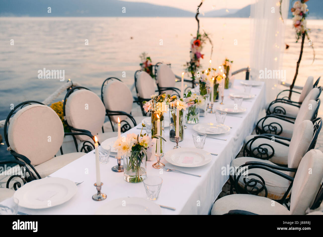 Wedding dinner by the sea. Wedding banquet at the sea. Donja Lastva ...