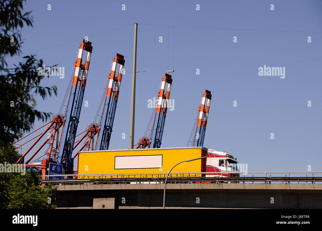bridge, transport, hamburg, cranes, truck, lorry, crane, drive, act ...