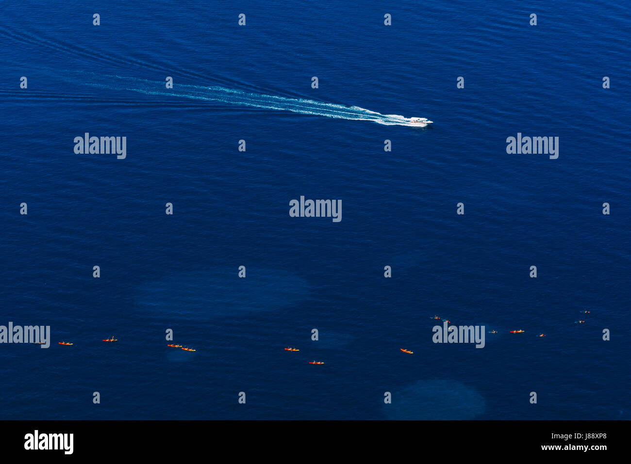 Kayaks at sea. Tourist kayaking in the sea near Dubrovnik, Croatia ...