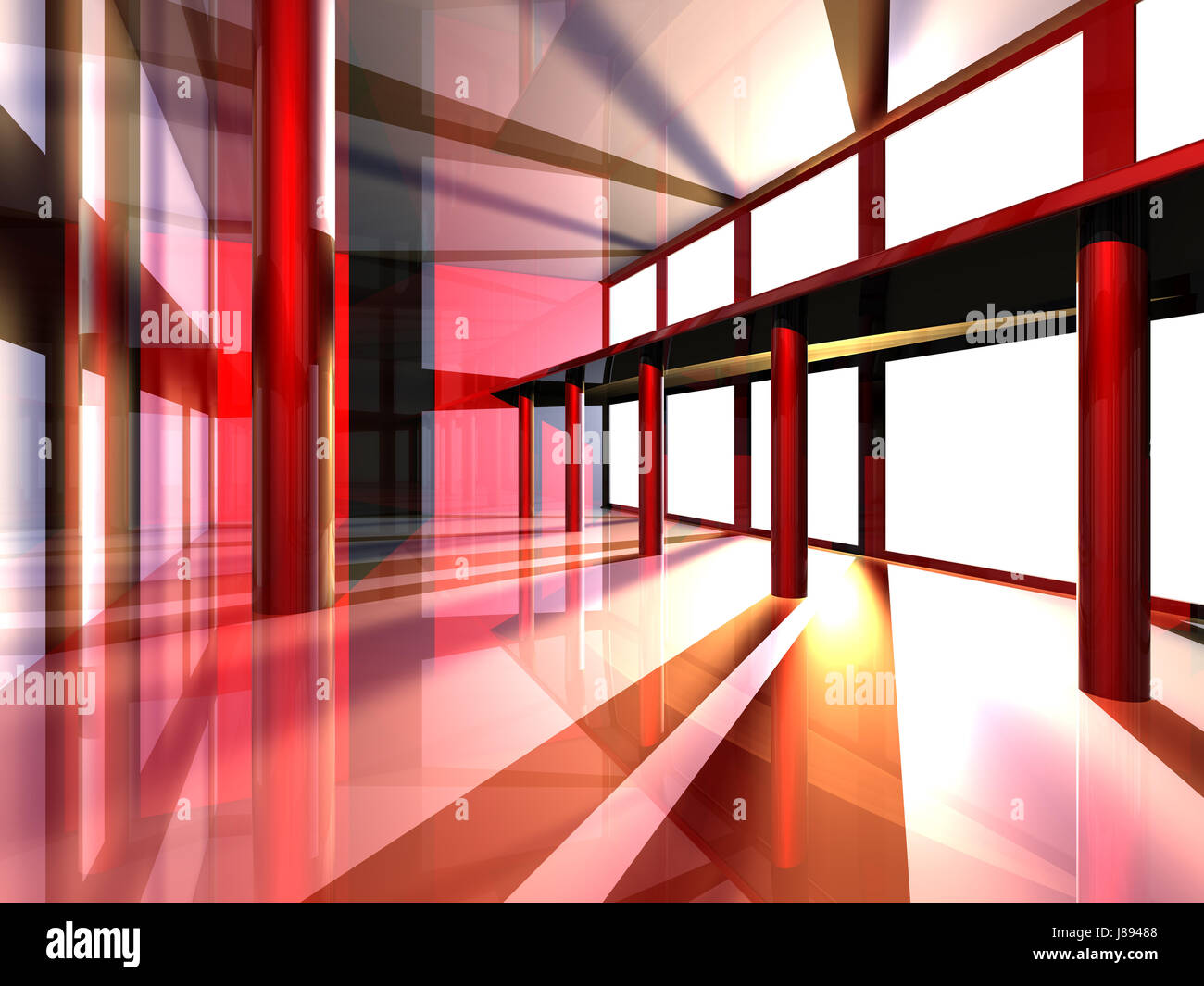 hall, house, building, corridor, graphic, interior, reflection ...