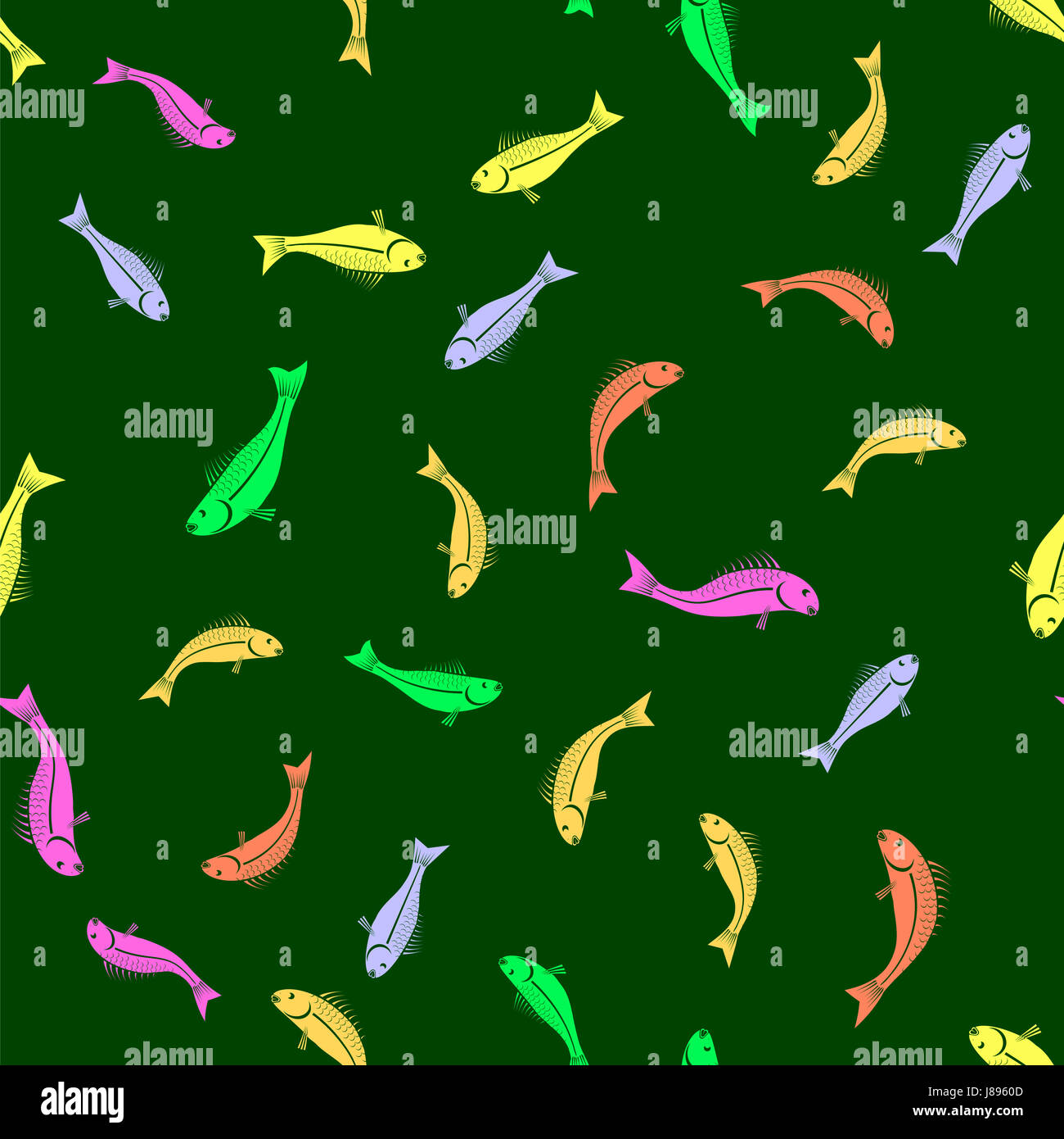 Colored Fish Seamless Pattern Isolated on Green Background Stock Photo ...