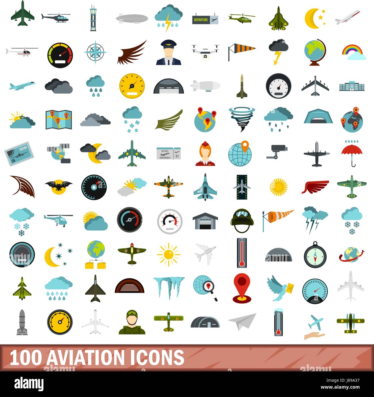 100 aviation icons set, flat style Stock Vector Image & Art - Alamy