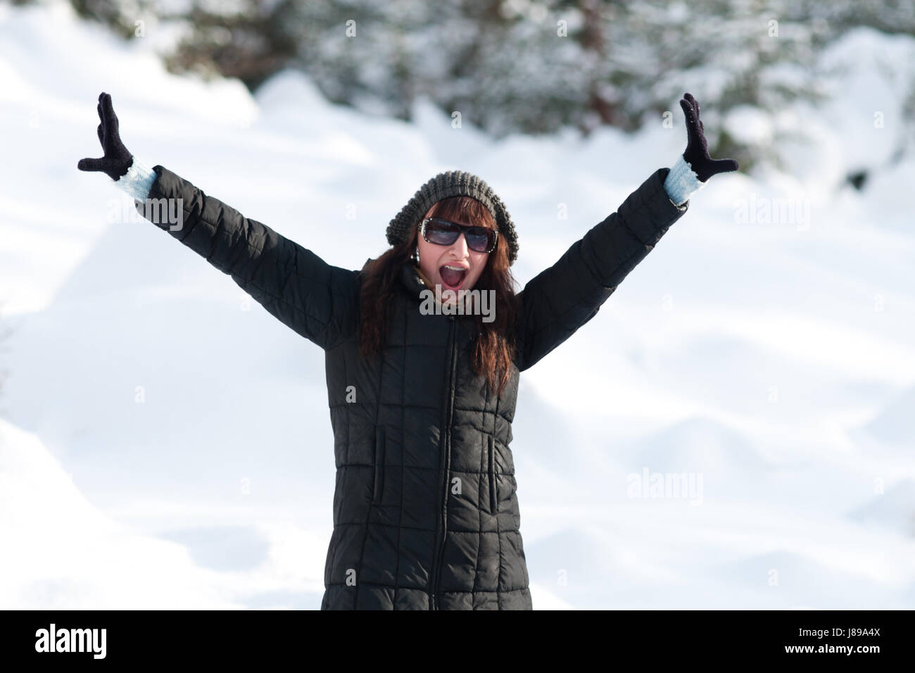 young woman screaming in joy Stock Photo - Alamy