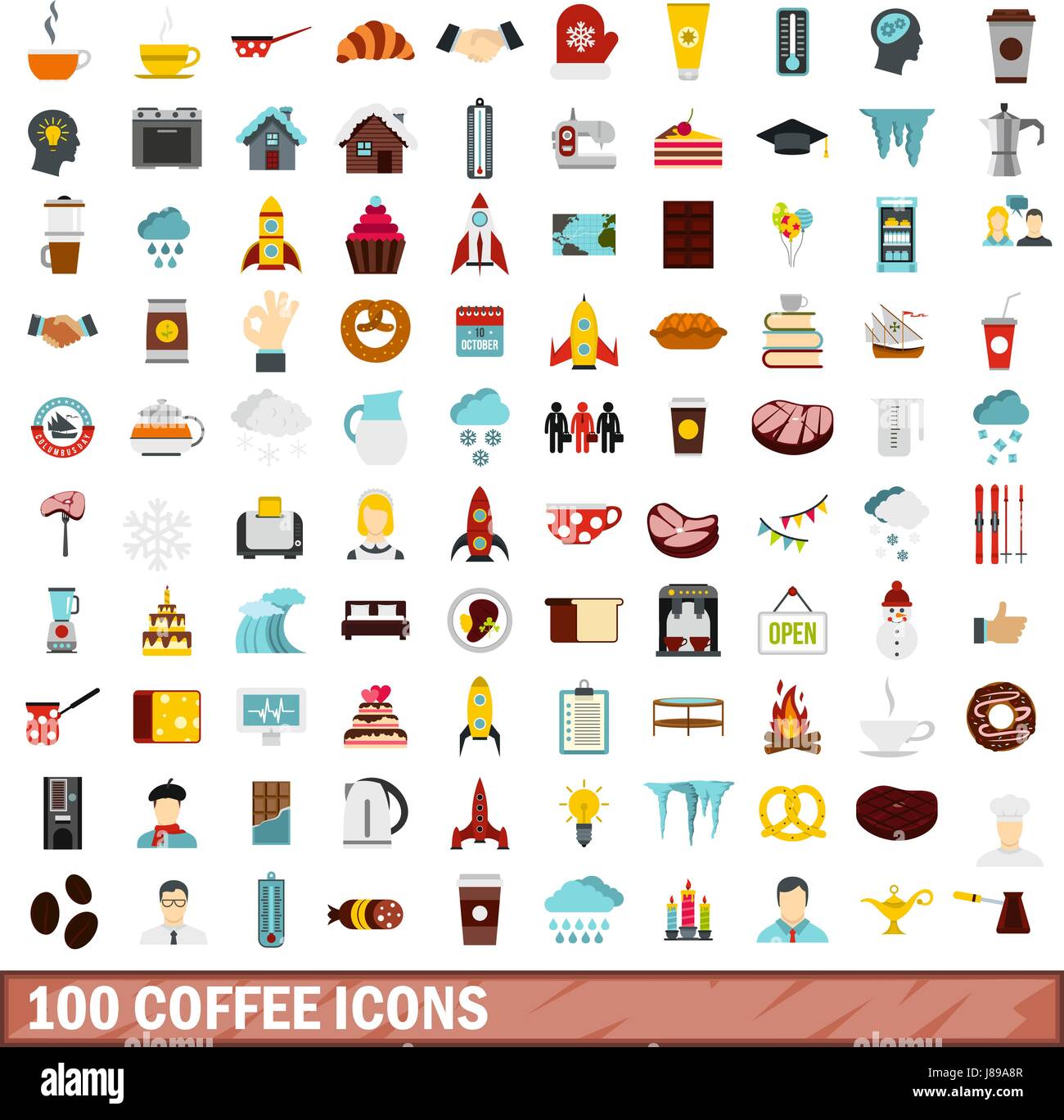 100 coffee icons set, flat style Stock Vector Image & Art - Alamy