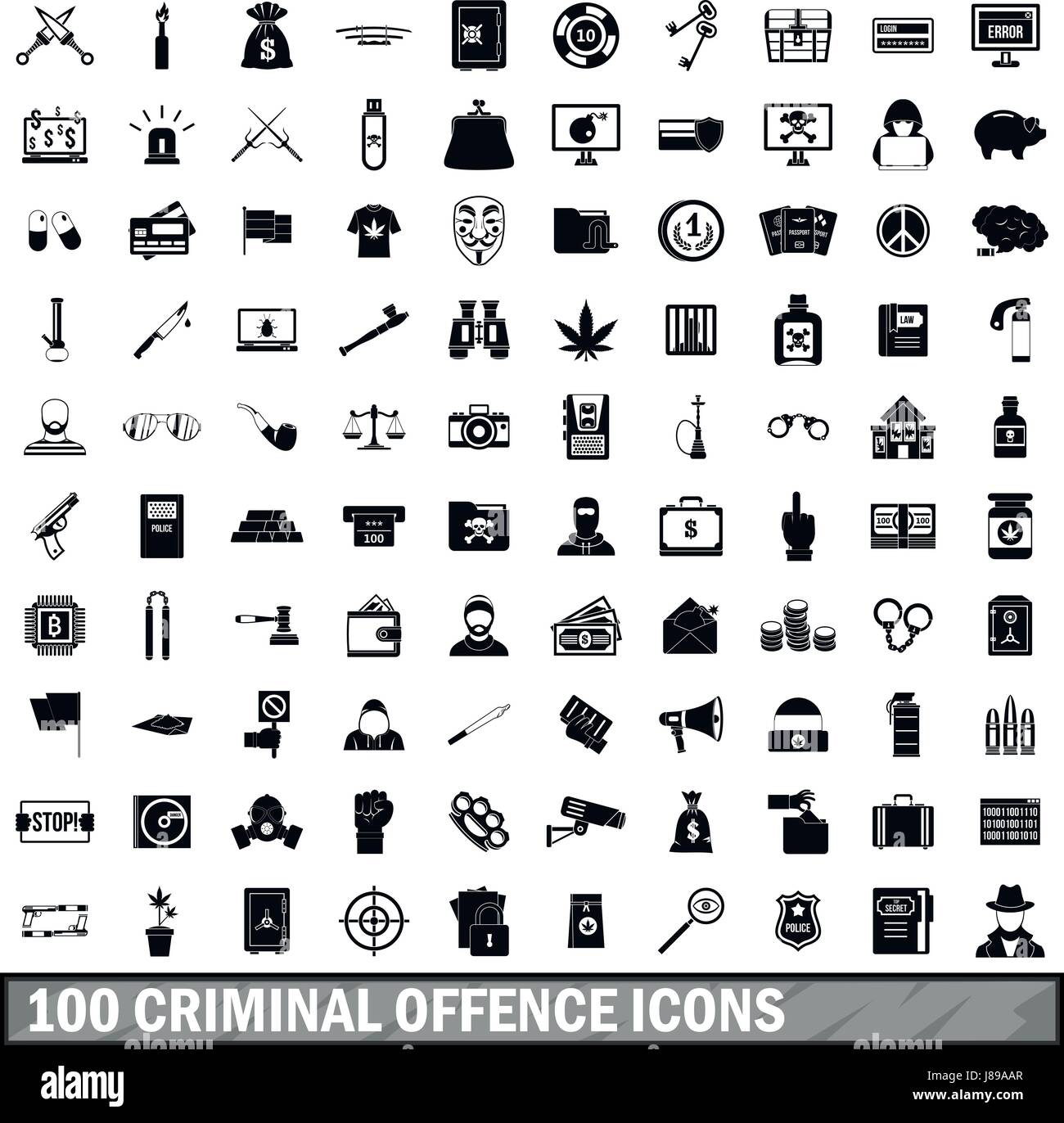 100 criminal offence icons set, simple style Stock Vector Image & Art ...