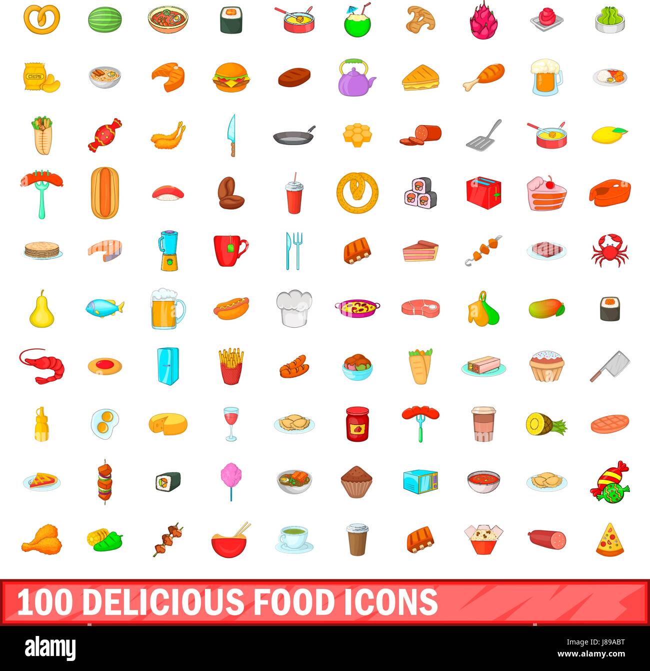 100 delicious food icons set, cartoon style Stock Vector Image & Art ...