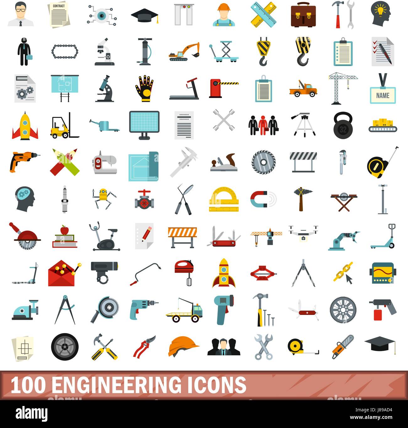 100 engineering icons set, flat style Stock Vector Image & Art - Alamy