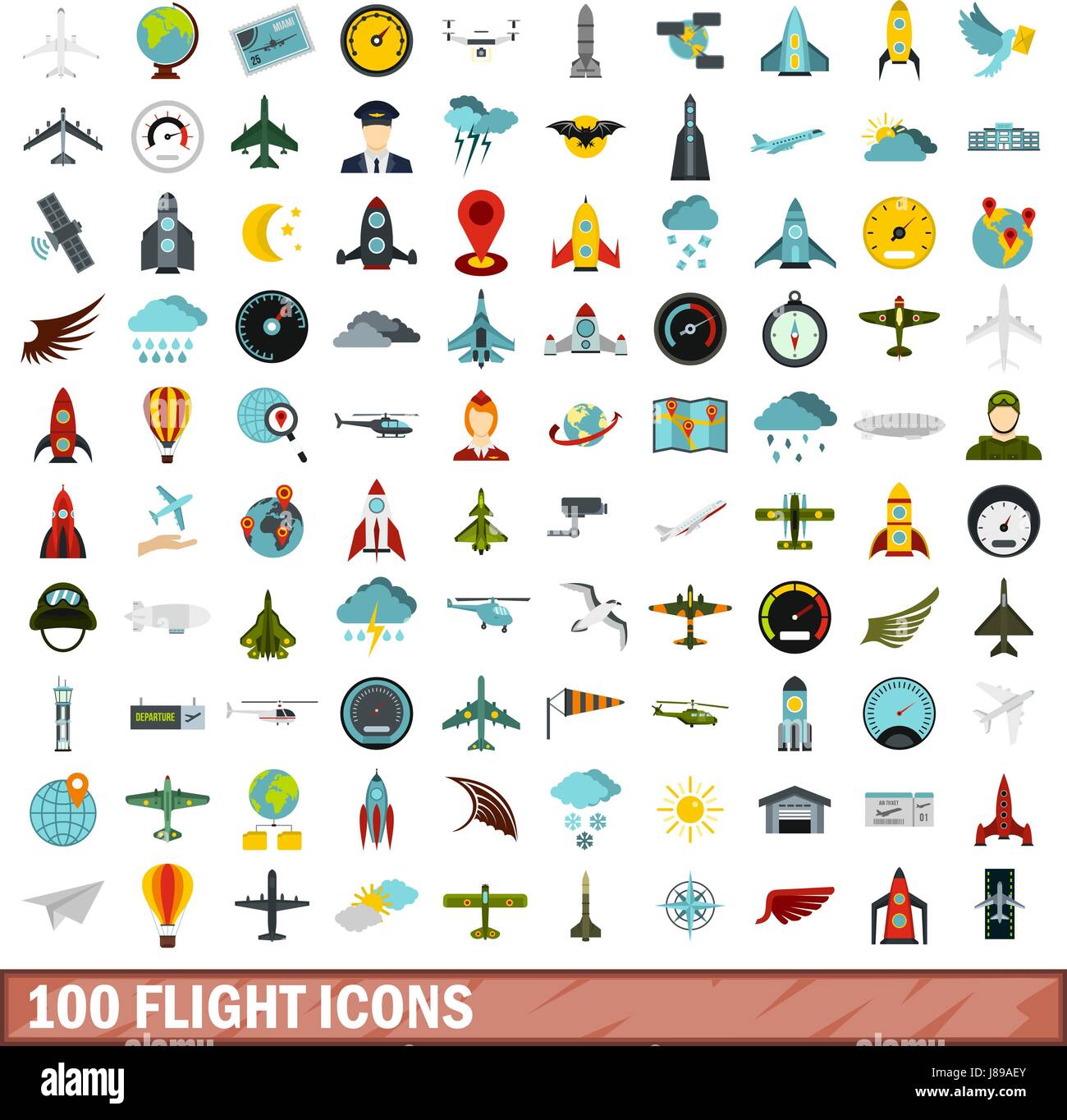 100 flight icons set, flat style Stock Vector Image & Art - Alamy