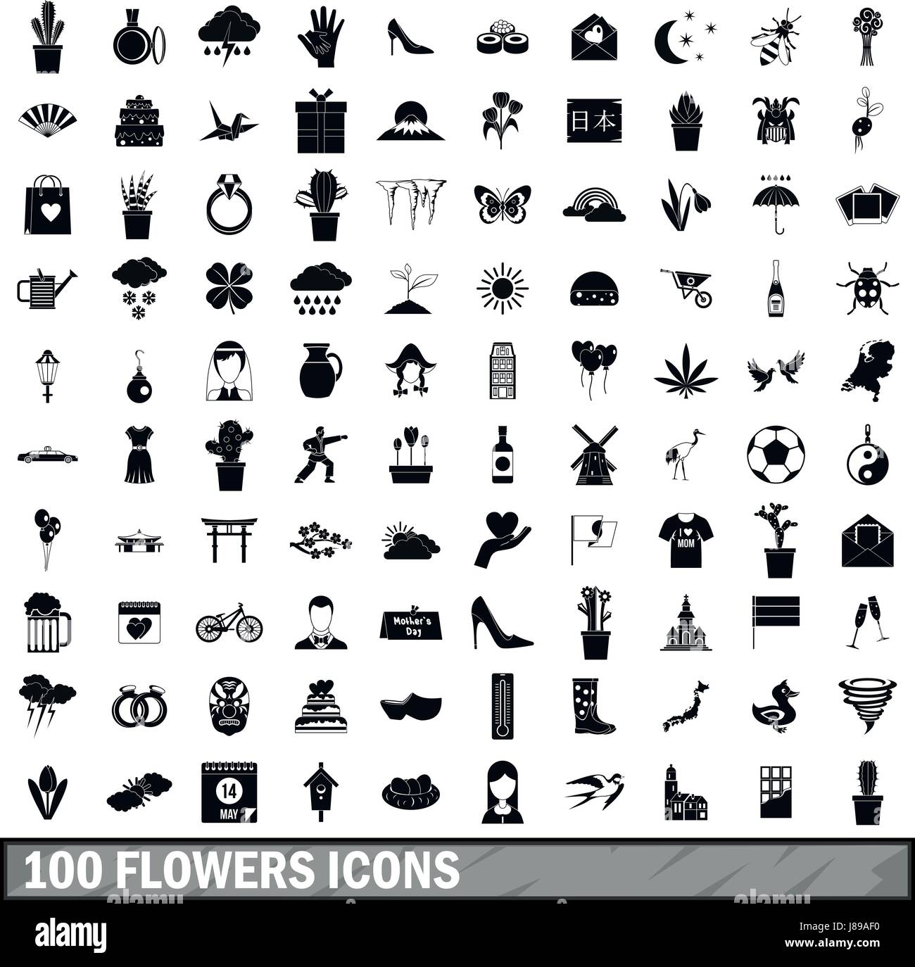100 flowers icons set, simple style Stock Vector Image & Art - Alamy
