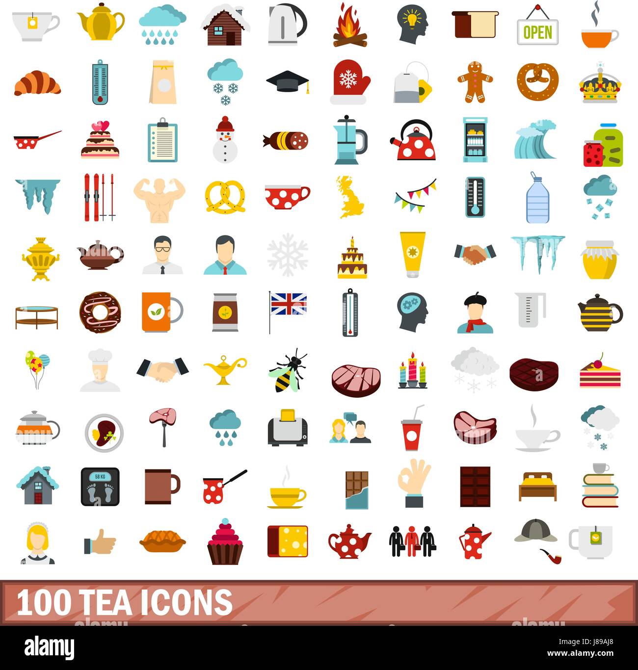 100 tea icons set, flat style Stock Vector Image & Art - Alamy