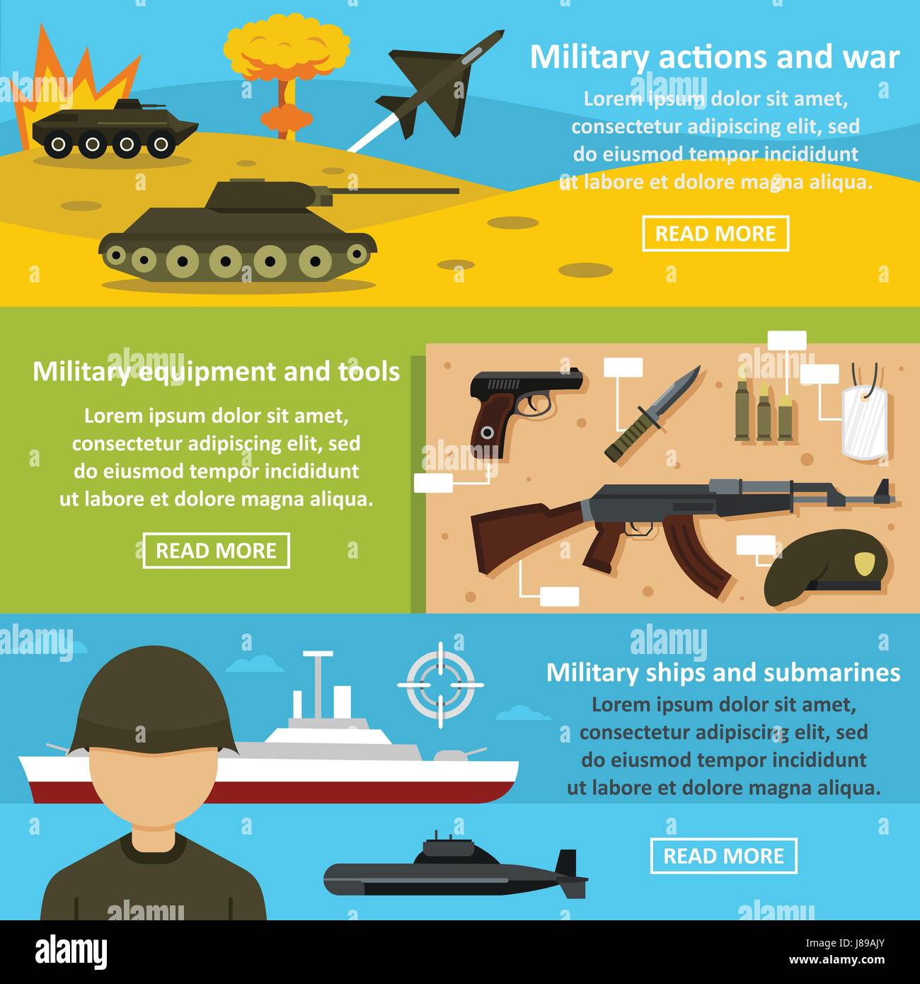 Military actions banner horizontal set, flat style Stock Vector Image ...