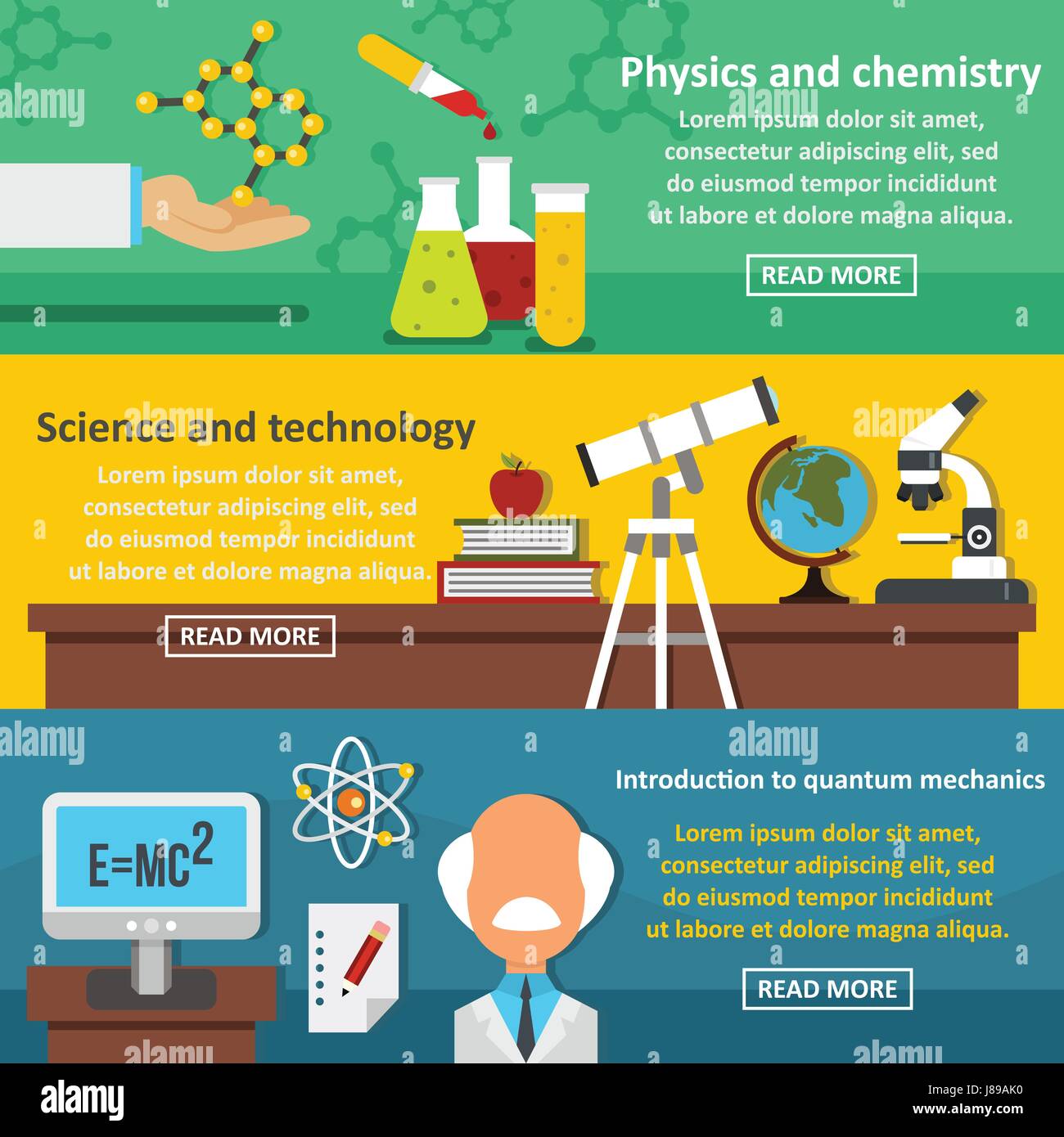 Science tech banner horizontal set, flat style Stock Vector Image & Art ...